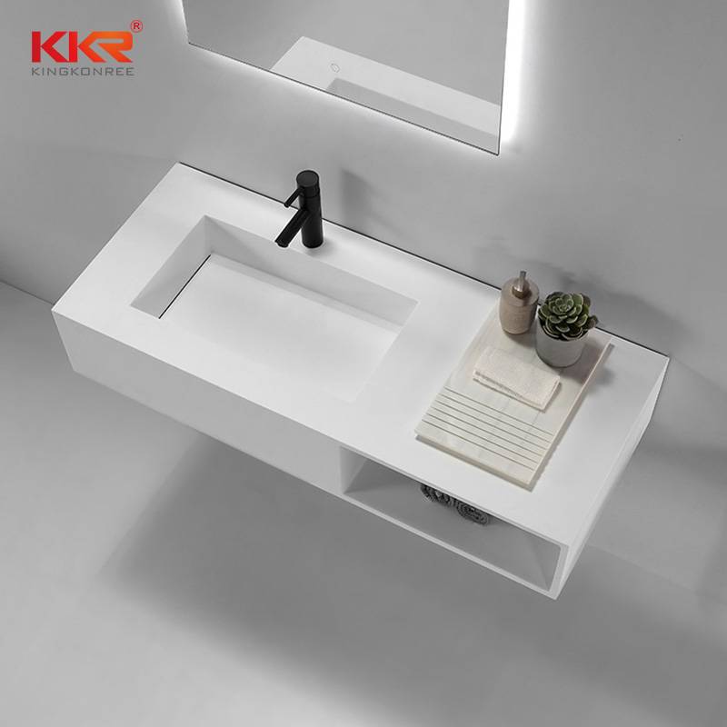 Small Slope Solid Surface Wall Hung Washing Basin with Storage Box