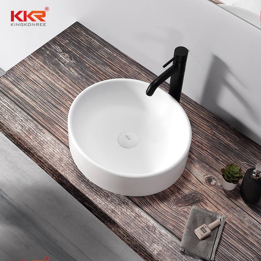 Round Bathroom Sink Pure White Solid Surface Sink | Kingkonree