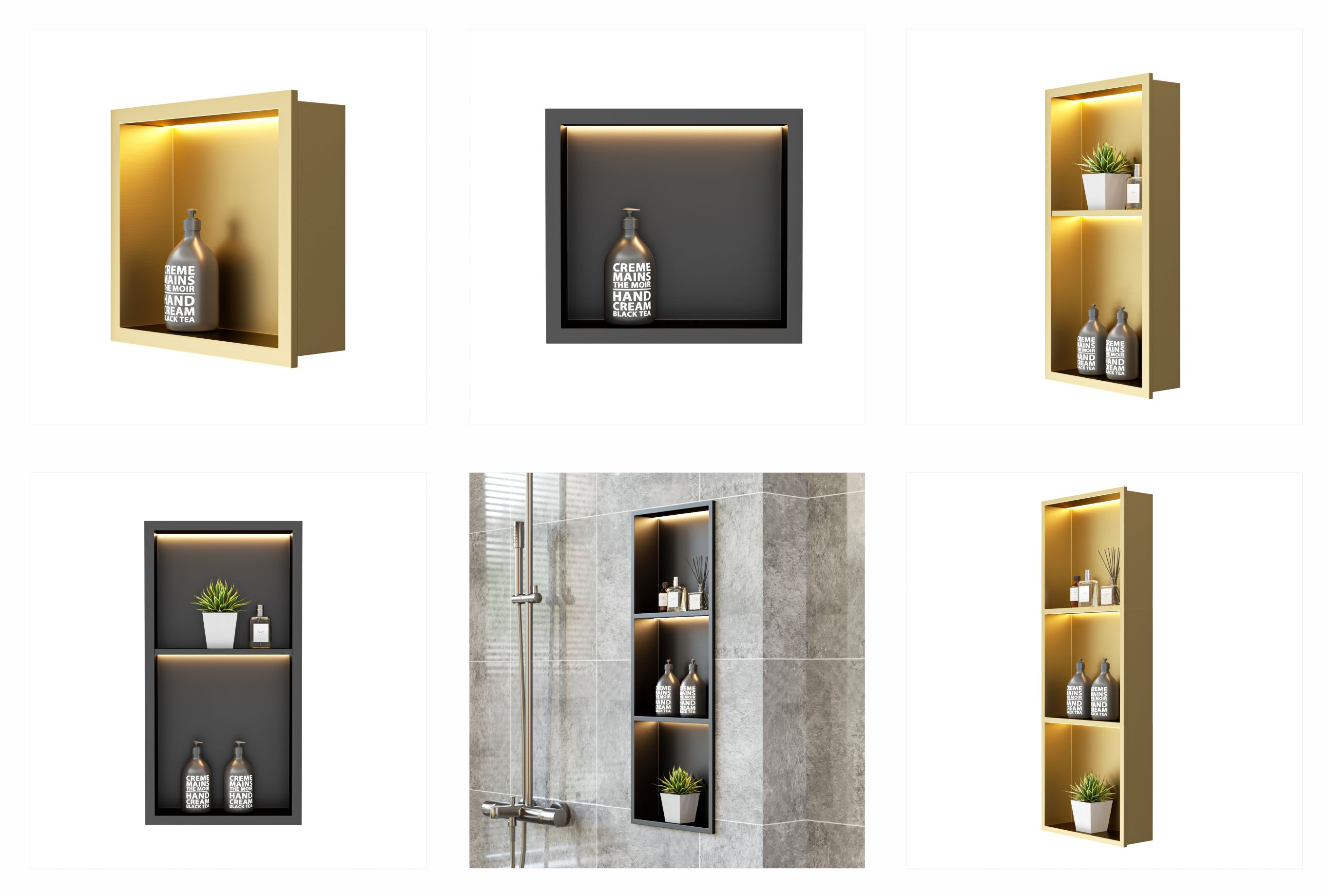 Custom Size and Matt Gold Color Led Strip Wall Niche Stainless Steel ...